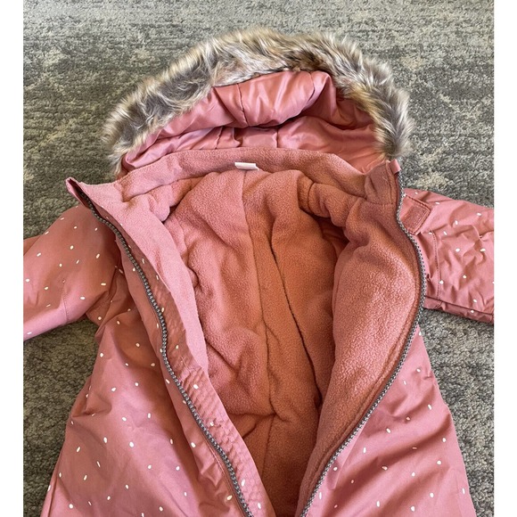 H&M | Jackets & Coats | Hm Baby Girl 9m Snowsuit Pink Polka Dots Fur Fleece Lined Warm Zipper P3 ...
